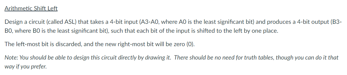 Solved Arithmetic Shift Left Design a circuit (called ASL) | Chegg.com