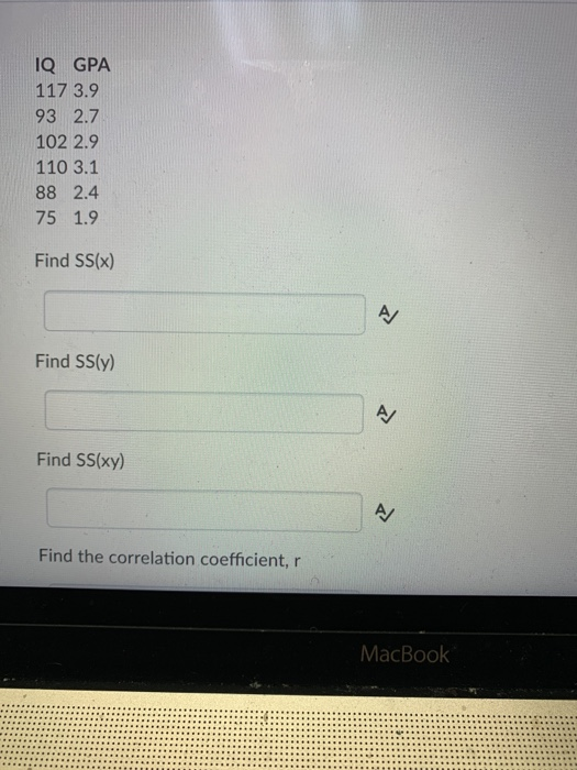 Solved Given the table below representing IQ(x) and GPA(y) | Chegg.com