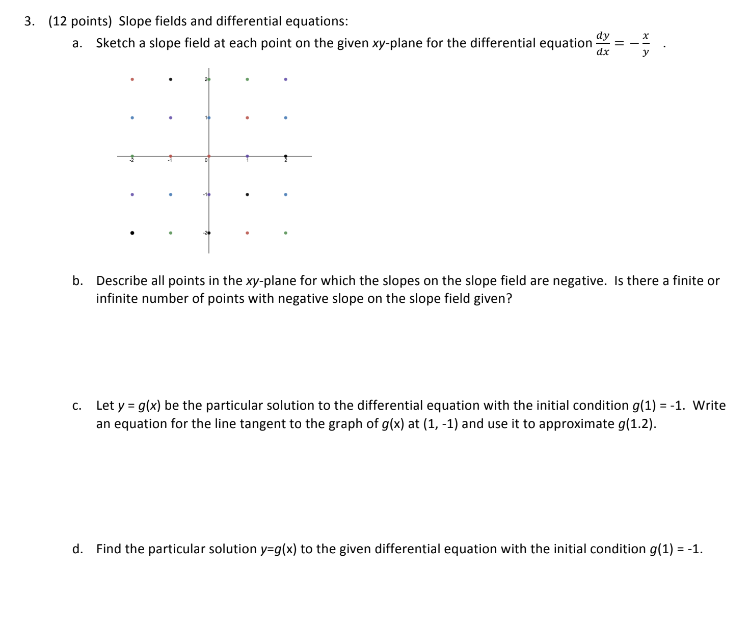 Solved 3. (12 points) Slope fields and differential | Chegg.com