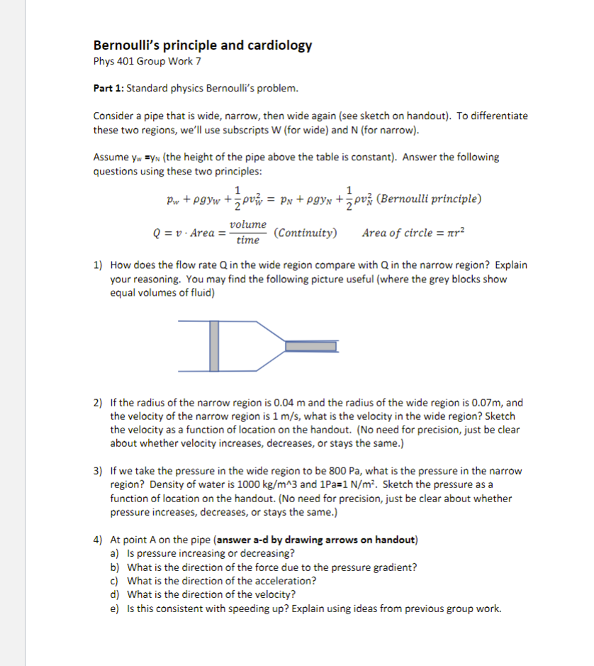Solved Bernoulli's principle and cardiology Phys 401 Group | Chegg.com