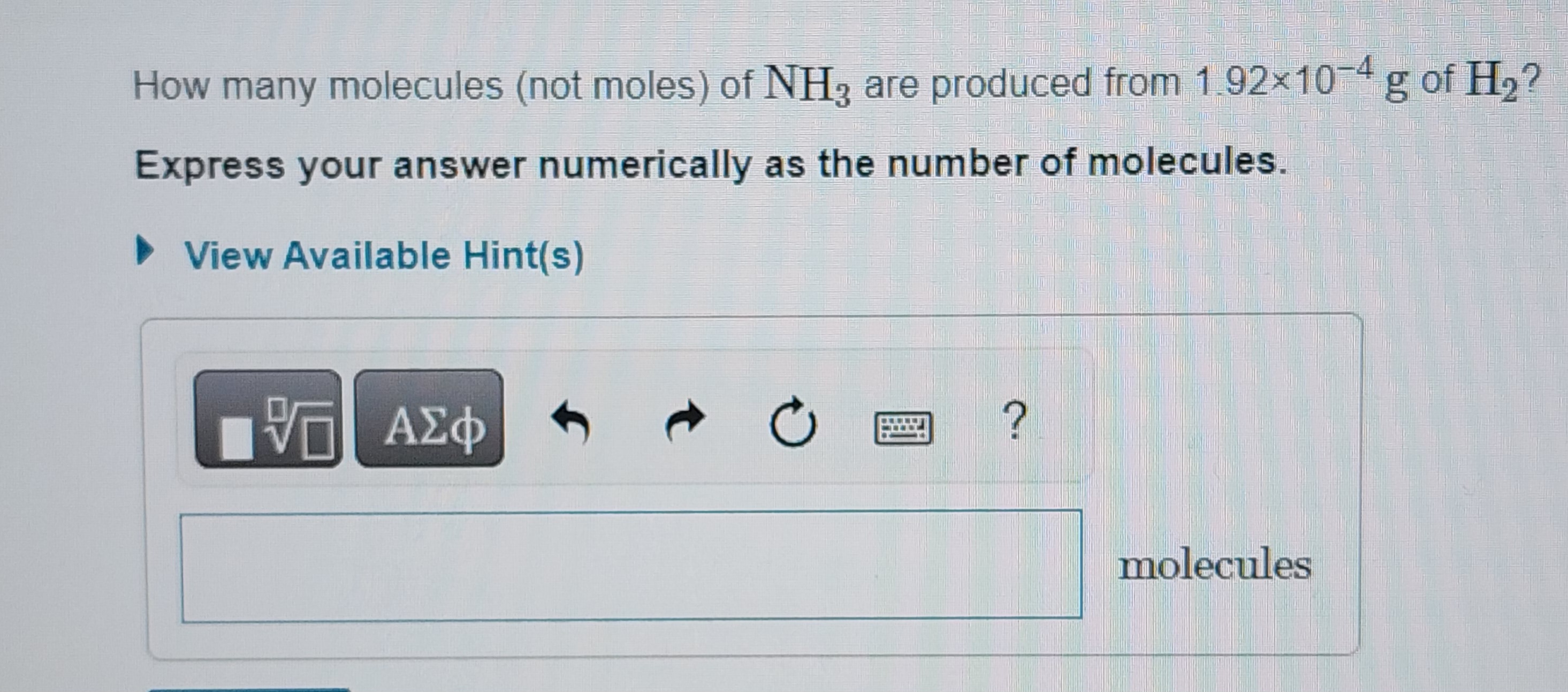 Solved How many molecules (not moles) of NH_(3) are produced | Chegg.com