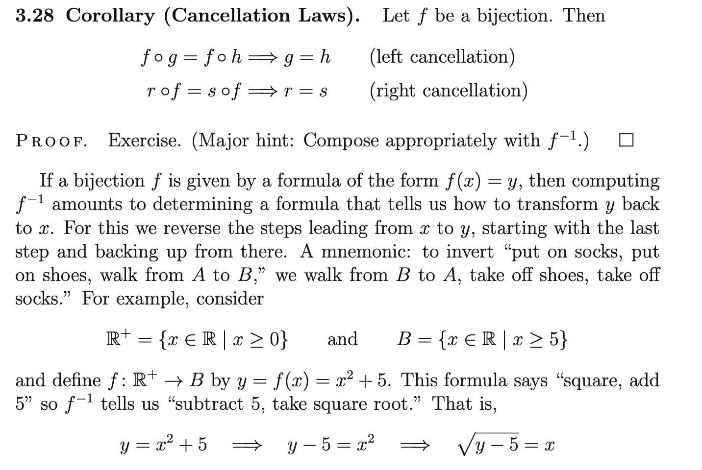 Solved 3.28 Corollary (Cancellation Laws). Let f be a | Chegg.com