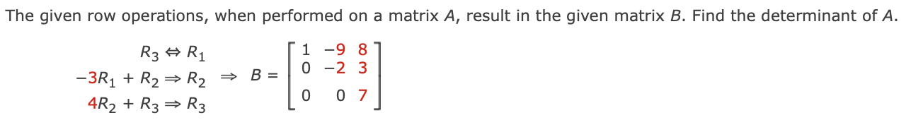 Solved R3−3R1+R24R2+R3⇔R1⇒R2⇒R3⇒B=⎣⎡100−9−20837⎦⎤ | Chegg.com