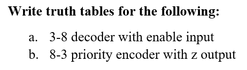 Solved Write truth tables for the following: 3-8 decoder | Chegg.com