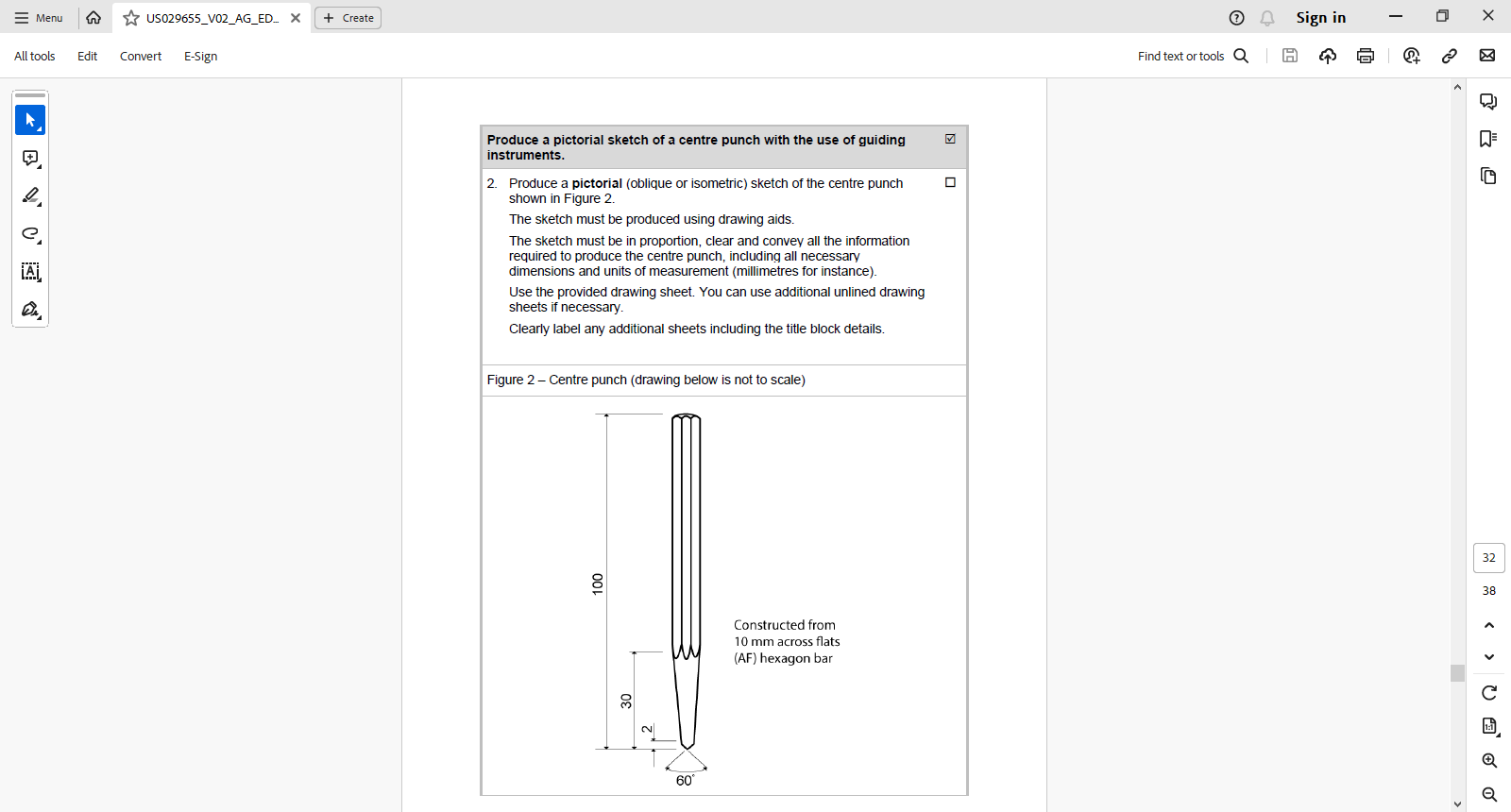 Solved Produce a pictorial sketch of a centre punch with the | Chegg.com