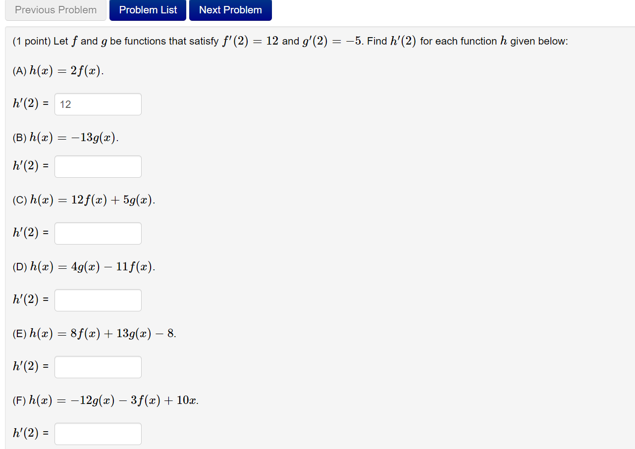 Solved (1 point) Let f and g be functions that satisfy | Chegg.com Solved (1 point) Let f and g be functions that satisfy | Chegg.com