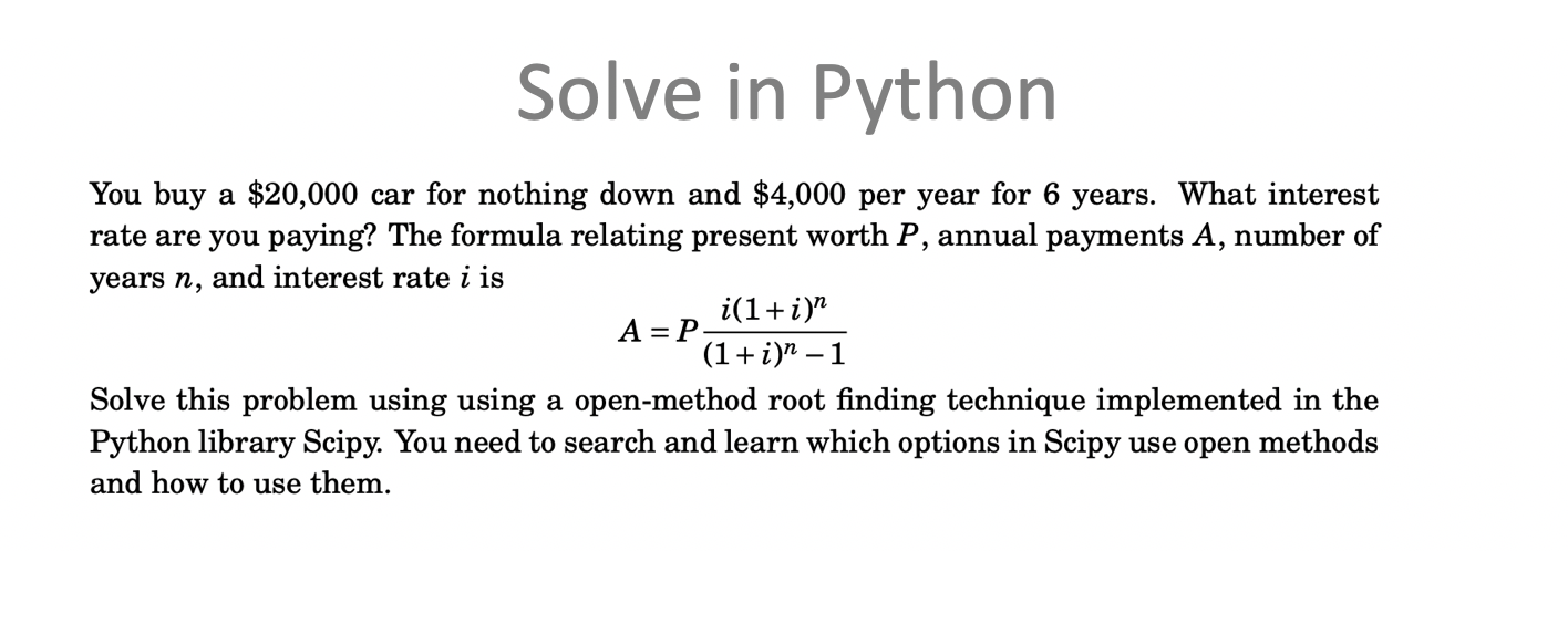Solved Solve in Python You buy a $20,000 car for nothing | Chegg.com