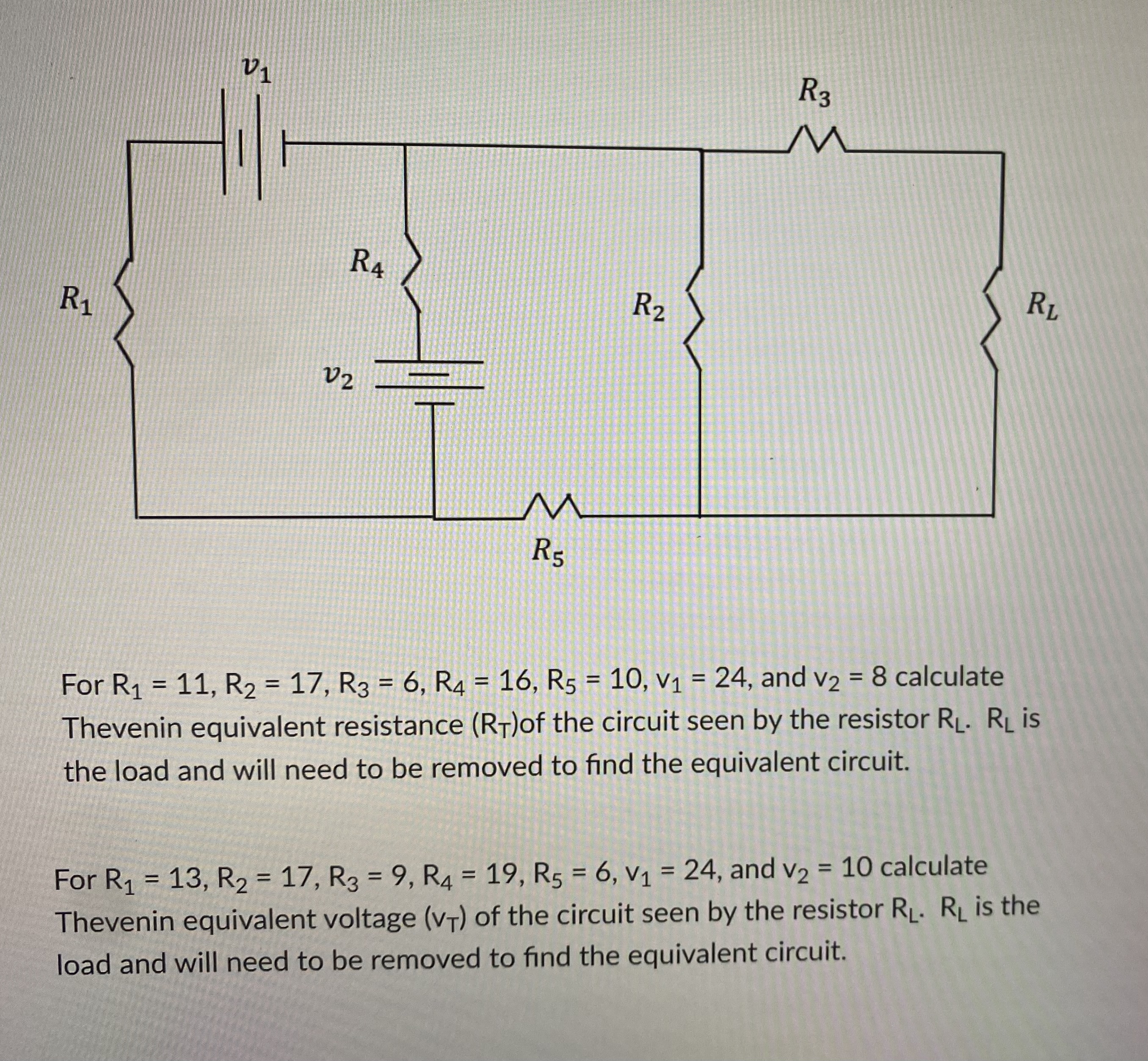 Solved For R1=11,R2=17,R3=6,R4=16,R5=10,v1=24, ﻿and v2=8 | Chegg.com