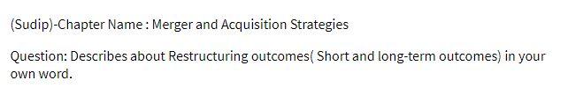 Solved (Sudip)-Chapter Name: Merger and Acquisition | Chegg.com