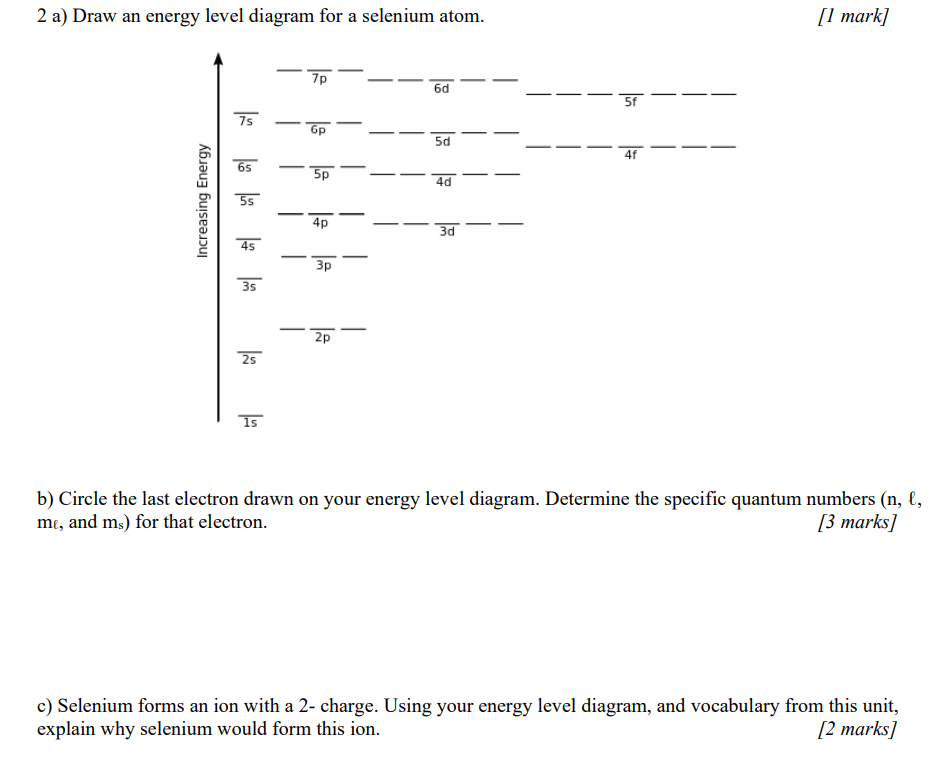 Solved 2 a) Draw an energy level diagram for a selenium | Chegg.com