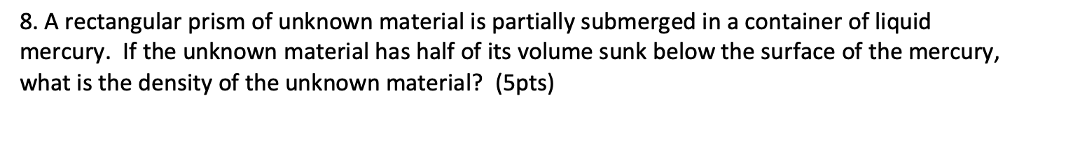 Solved 8. A rectangular prism of unknown material is | Chegg.com