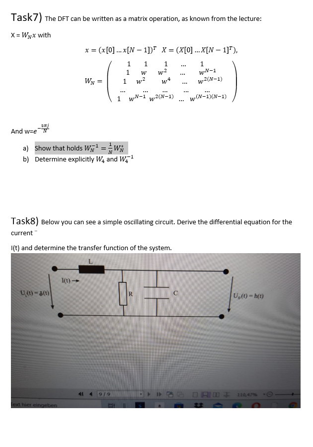 Solved Task7) The DFT can be written as a matrix operation, | Chegg.com
