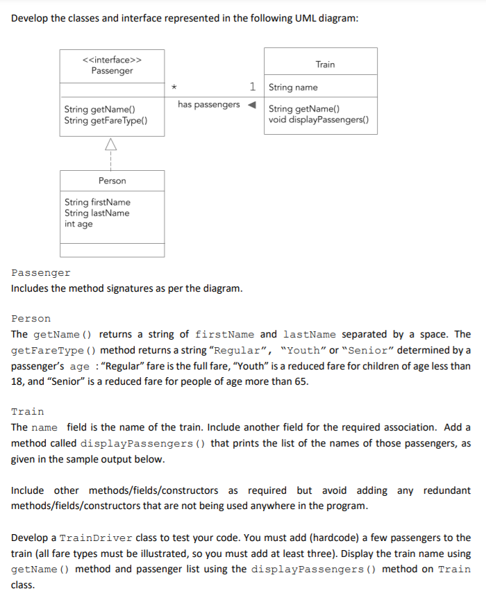 Solved Develop the classes and interface represented in the | Chegg.com