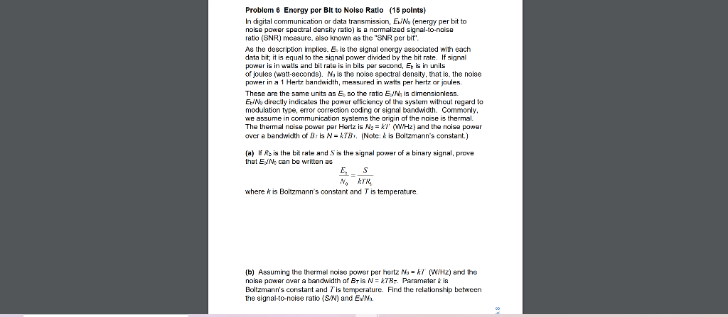 Solved Problem 6 Energy per Bit to Nolse Ratio (15 points) | Chegg.com