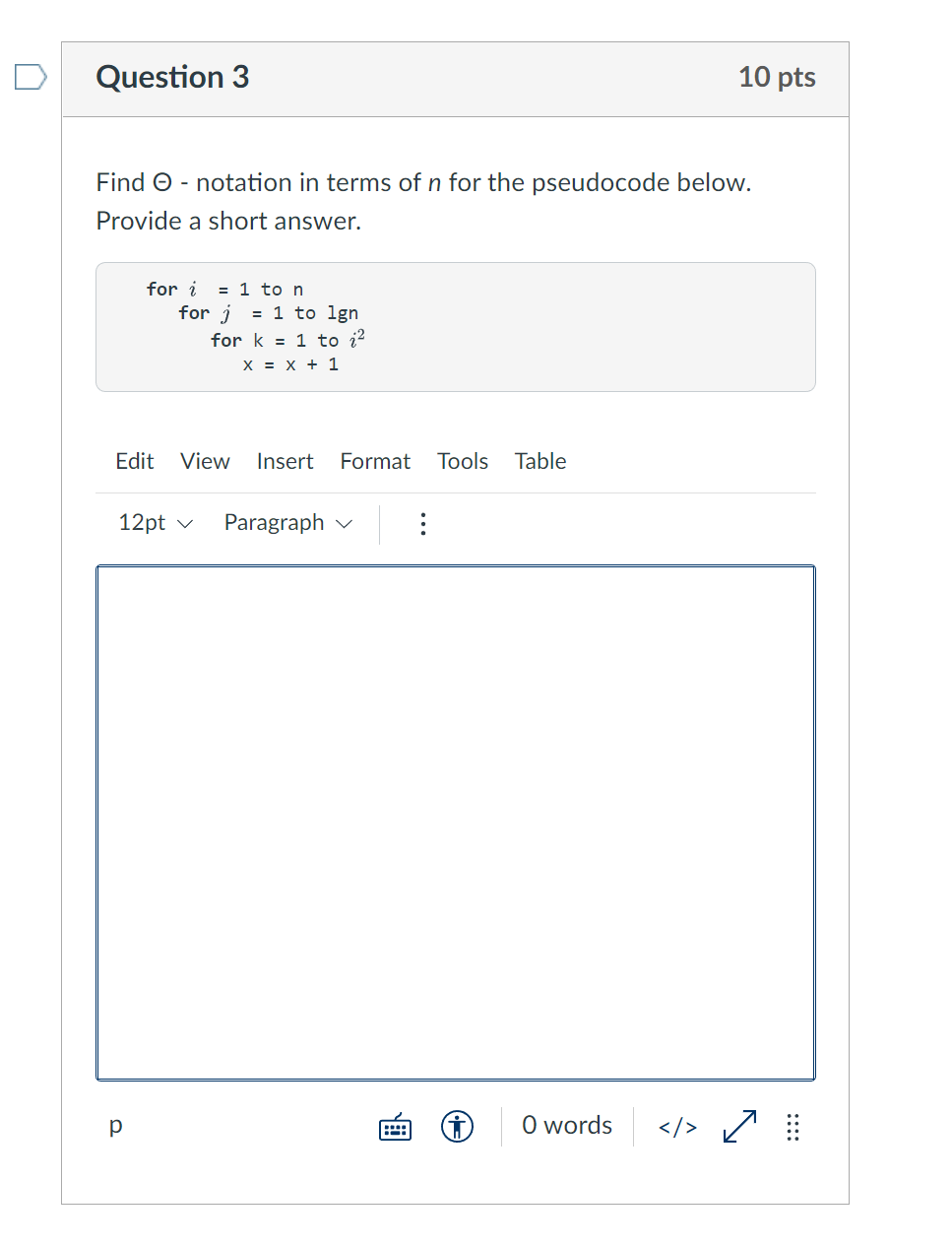Solved Find Θ - notation in terms of n for the pseudocode | Chegg.com