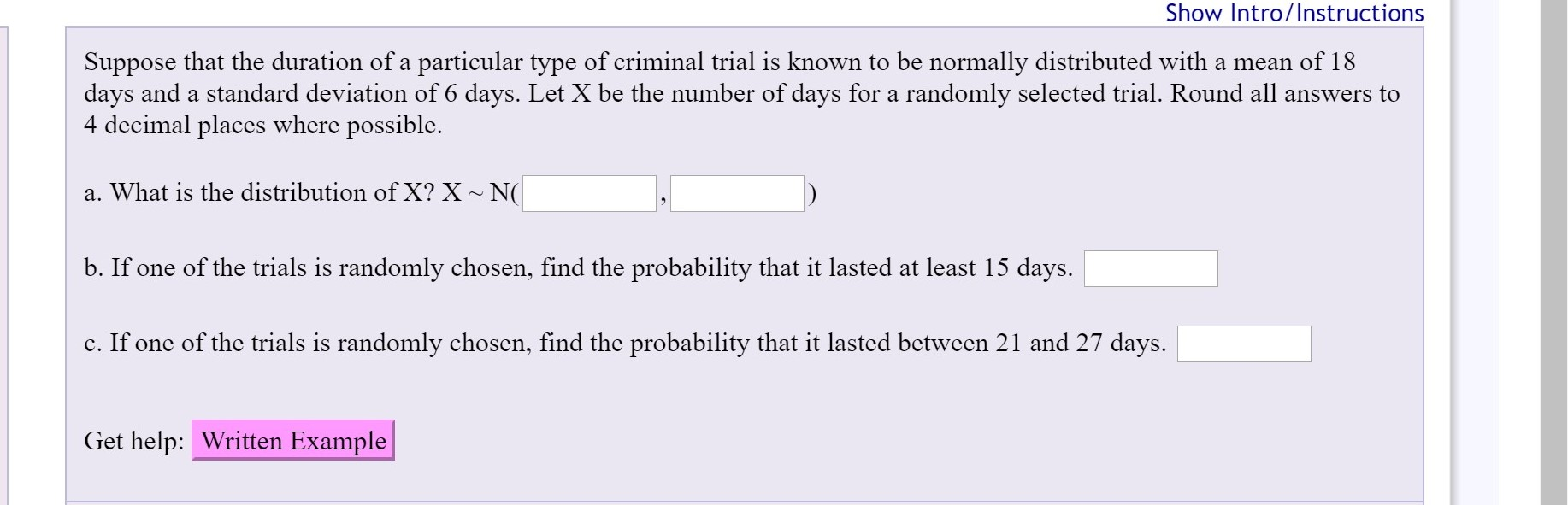 Solved Show Intro/Instructions Suppose that the duration of | Chegg.com