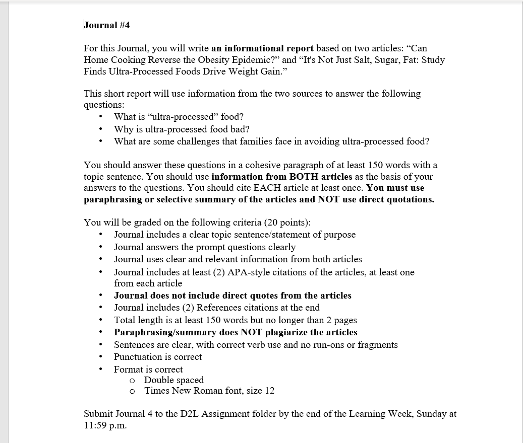 Solved Journal #4 For this Journal, you will write an | Chegg.com