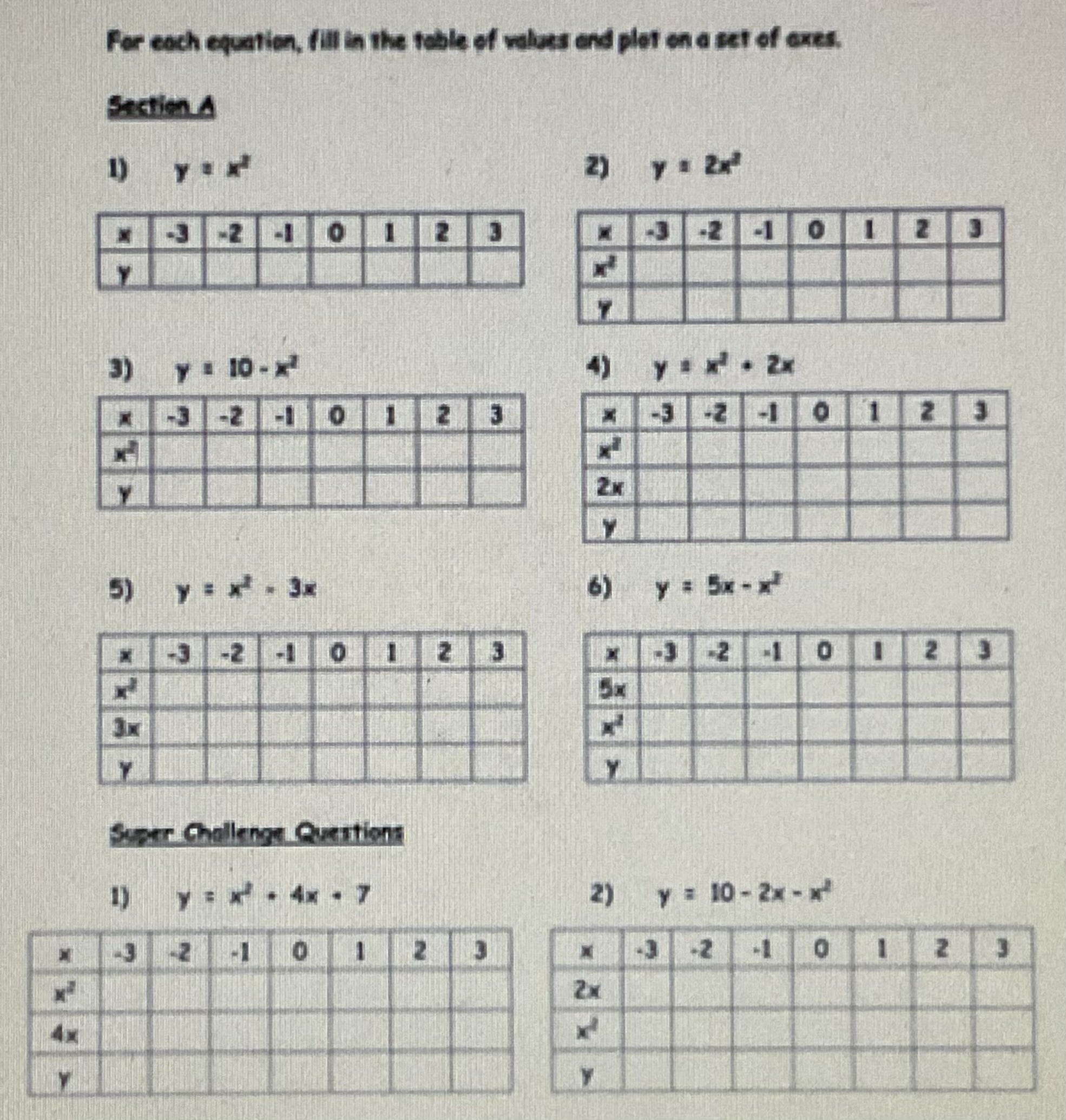 Solved For each question, fill in the table od value ang | Chegg.com