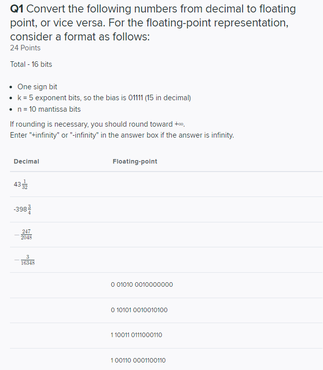 Solved Q1 Convert the following numbers from decimal to | Chegg.com