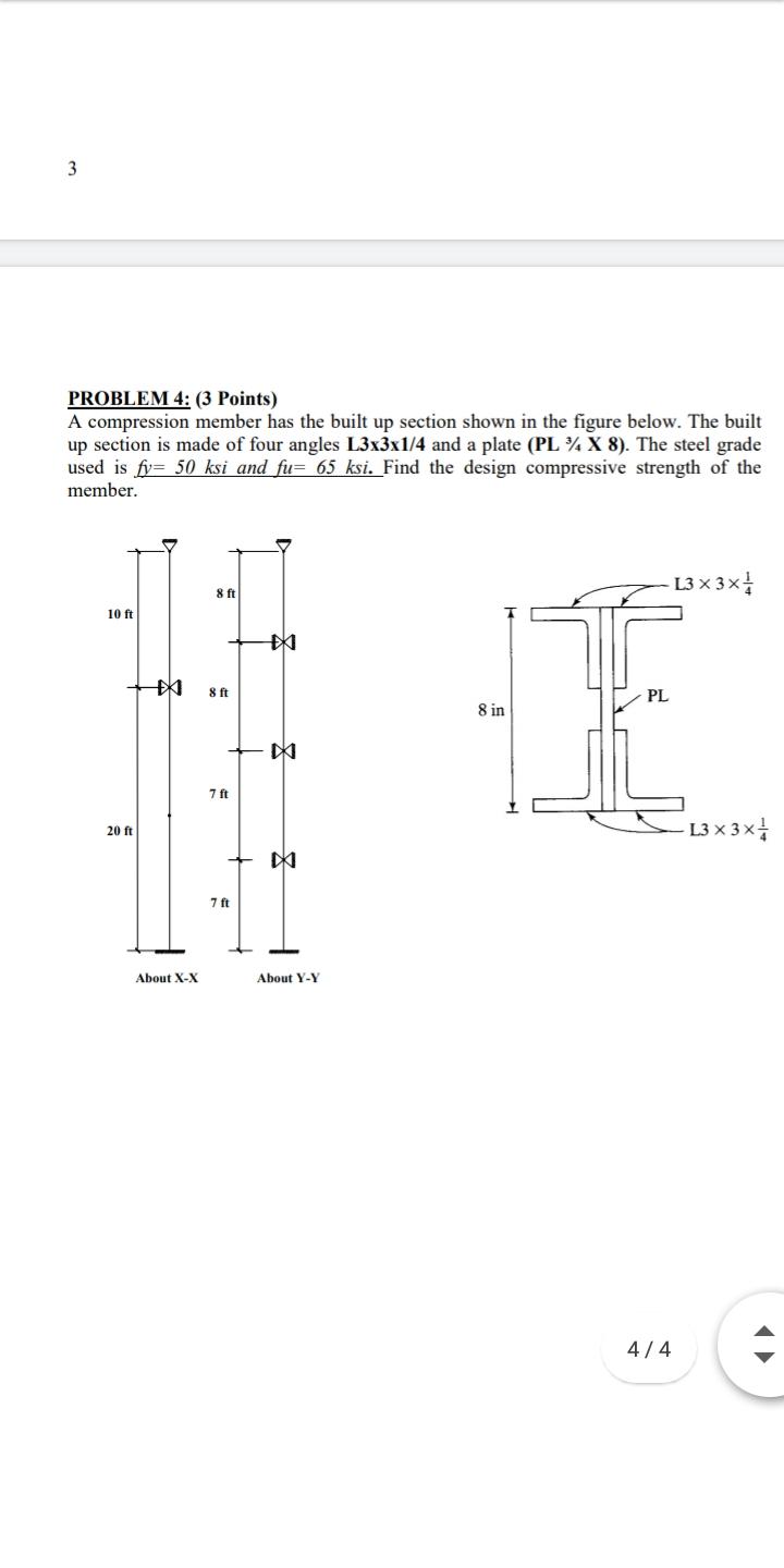Solved 3 PROBLEM 4: (3 Points) A compression member has the | Chegg.com