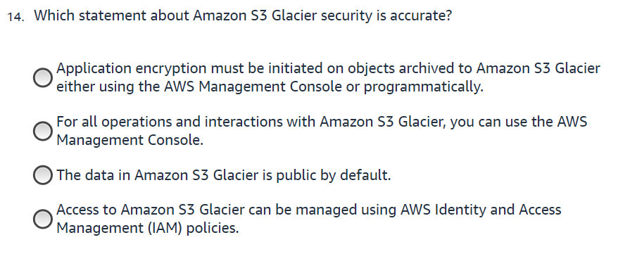 Solved Which statement about Amazon S3 ﻿Glacier security is | Chegg.com