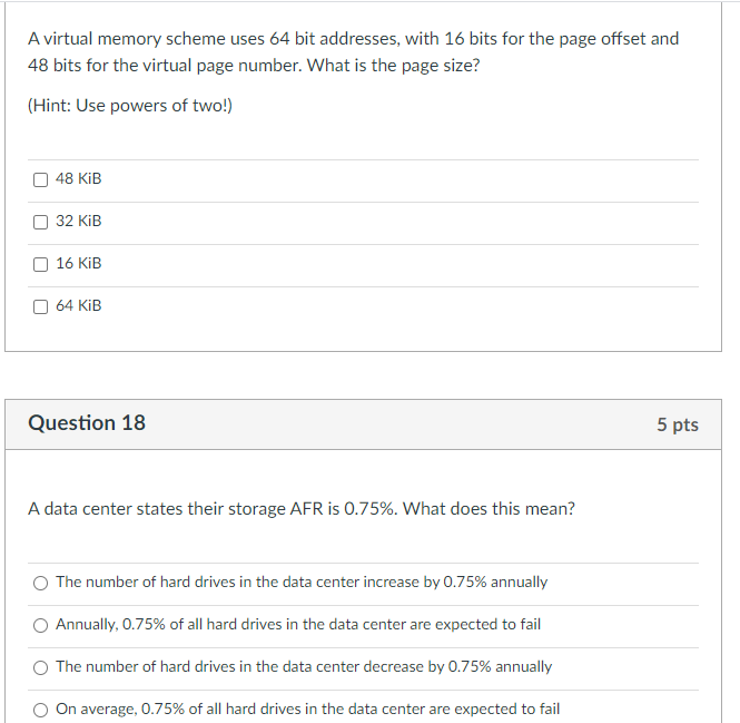 Solved A virtual memory scheme uses 64 bit addresses, with | Chegg.com