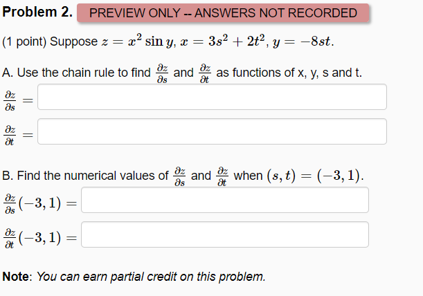 Solved Problem 2. PREVIEW ONLY -- ANSWERS NOT RECORDED (1 | Chegg.com