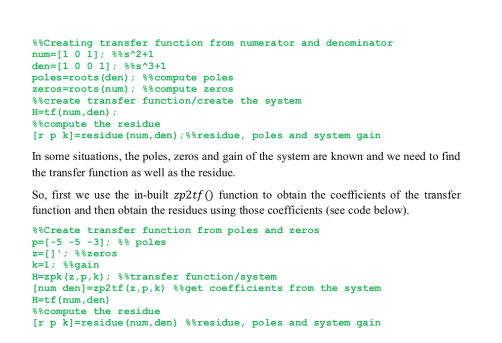 Solved %%Creating transfer function from numerator and | Chegg.com