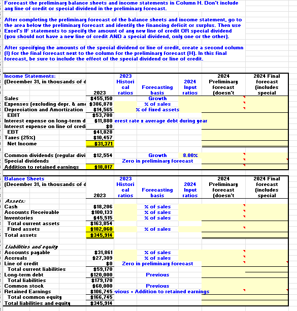 Solved Forecast the preliminary balance sheets and income | Chegg.com