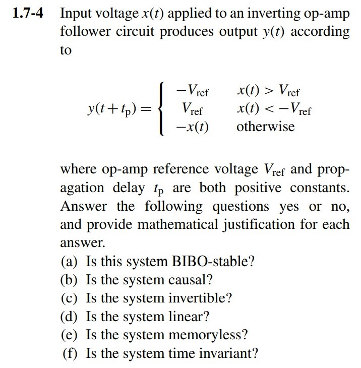 Solved 1.7-4 Input voltage x(t) applied to an inverting | Chegg.com