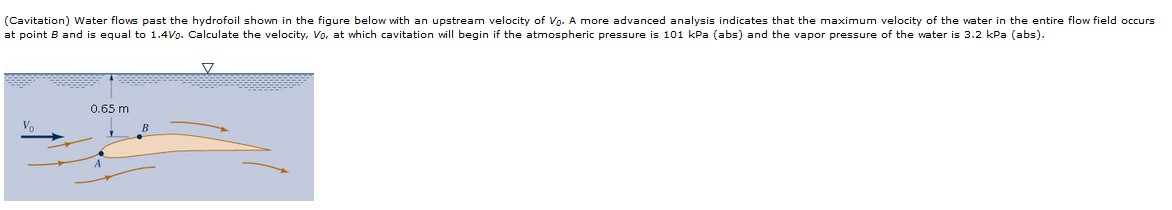Solved (Cavitation) Water flows past the hydrofoil shown in | Chegg.com Solved (Cavitation) Water flows past the hydrofoil shown in | Chegg.com