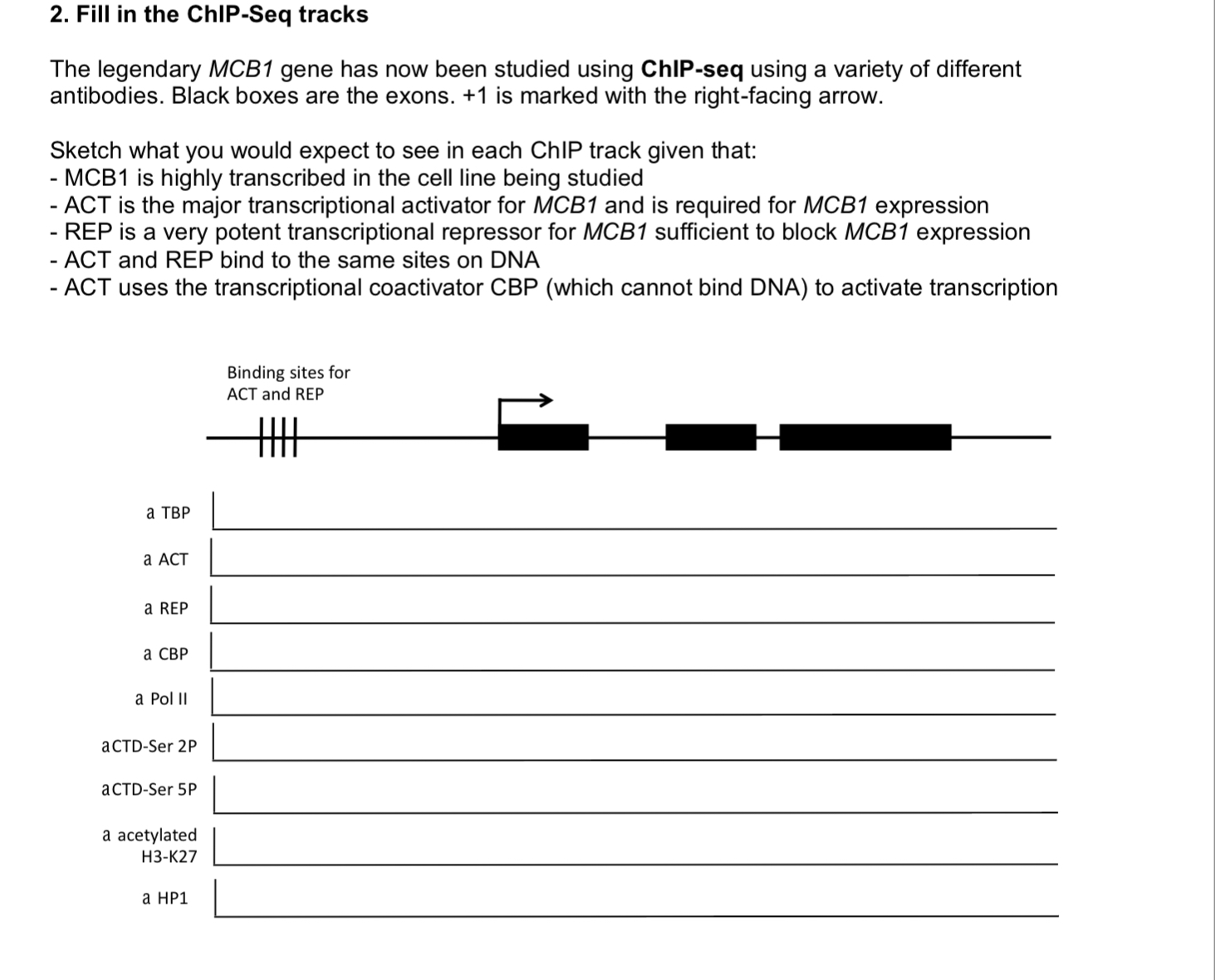 Solved 2. Fill in the ChIP-Seq tracks The legendary MCB1 | Chegg.com