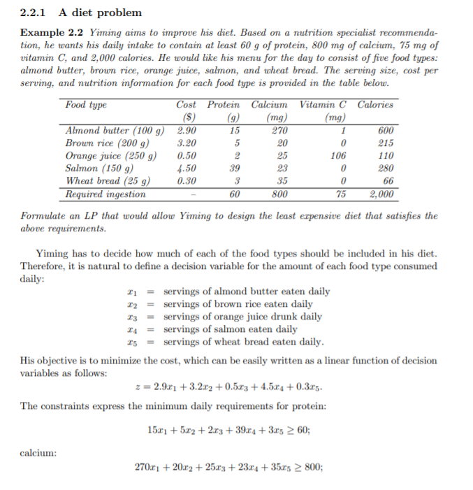 Solved Assume that in the diet problem (Section 2.2.1, p. | Chegg.com