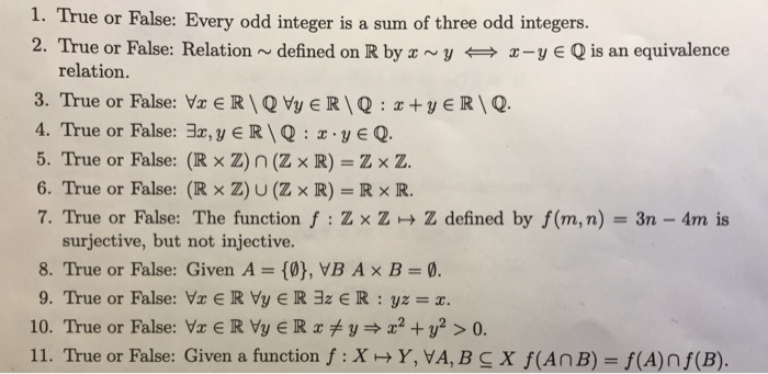 Solved 1. True or False: Every odd integer is a sum of three | Chegg.com