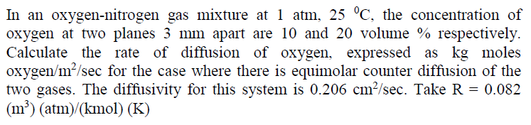 Solved In an oxygen-nitrogen gas mixture at 1 atm, 25 °C, | Chegg.com