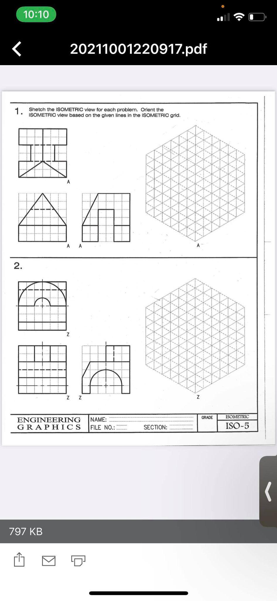 Solved 10:10 20211001220917.pdf 1. Shetch the ISOMETRIC view | Chegg.com
