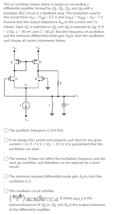 Solved The LC oscillator shown below is based on connecting | Chegg.com