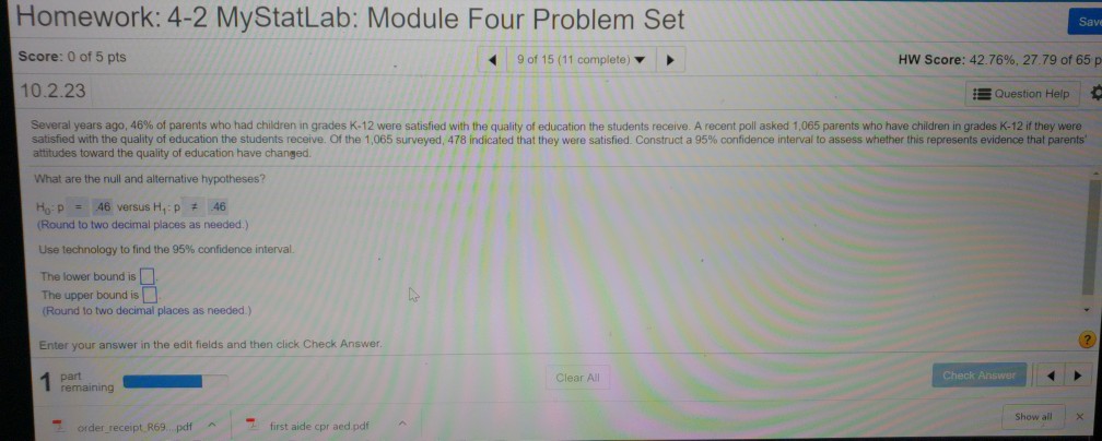 Solved Homework: 4-2 MyStatLab: Module Four Problem Set Save | Chegg.com