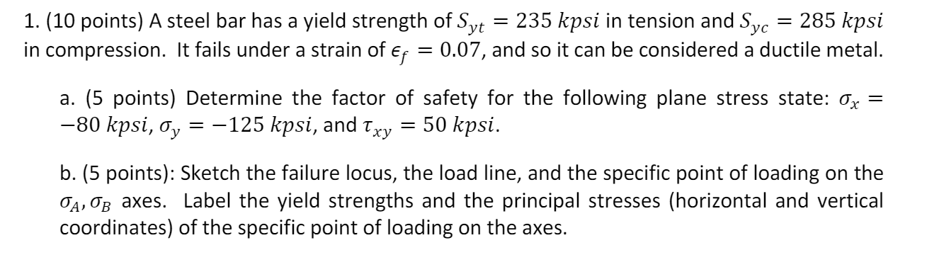 Solved = 1. (10 points) A steel bar has a yield strength of | Chegg.com