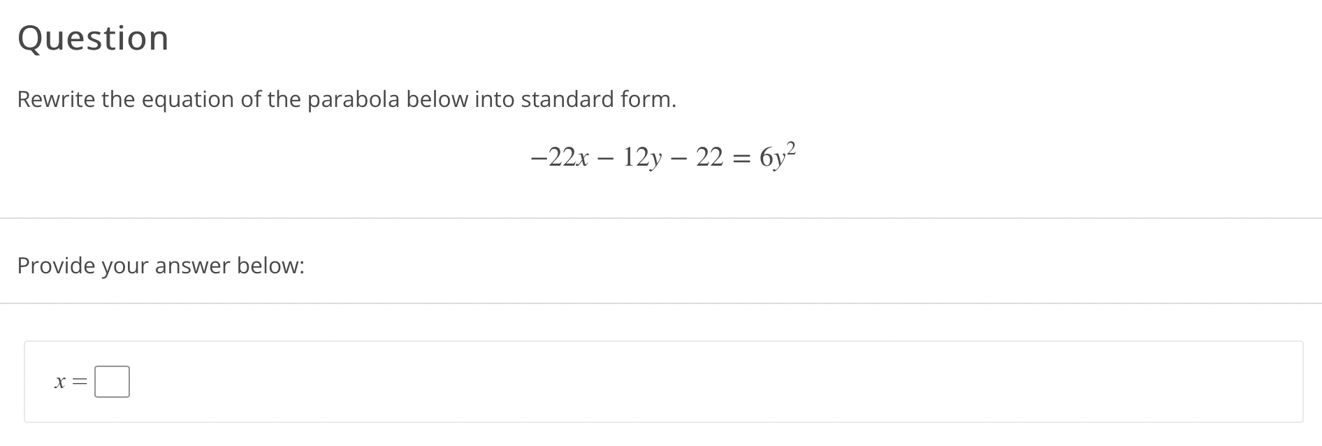 Solved Rewrite the equation of the parabola below into | Chegg.com