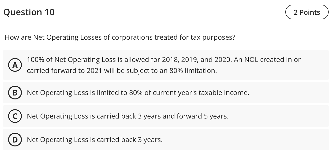 Solved Question 10 How are Net Operating Losses of | Chegg.com