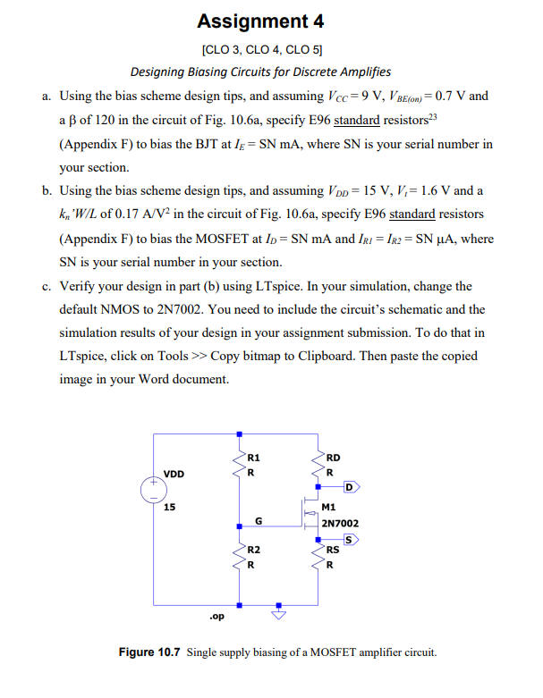 Solved DISCRETE AMPLIFIERS BIAS SCHEMES DESIGN TIPS A) | Chegg.com