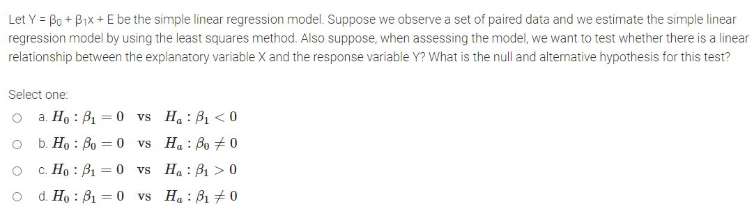 Solved Let Y = Bo + B1X + E be the simple linear regression | Chegg.com