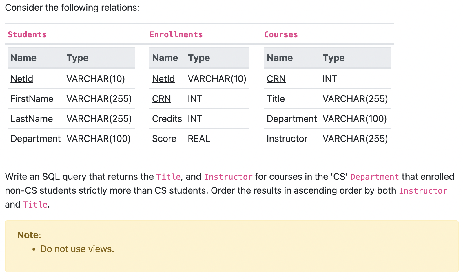 Solved Consider the following relations: Students Courses | Chegg.com