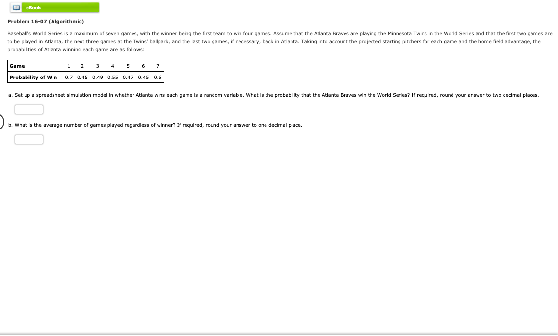 Solved eBook Problem 16-07 (Algorithmic) Baseball's World | Chegg.com