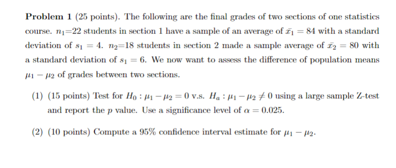 Solved Problem 1 (25 points). The following are the final | Chegg.com