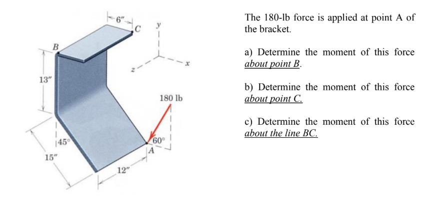 Solved The 180-lb force is applied at point A of the | Chegg.com