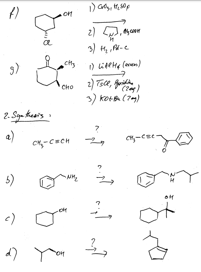 Solved For question 2, what reagents are required for parts | Chegg.com