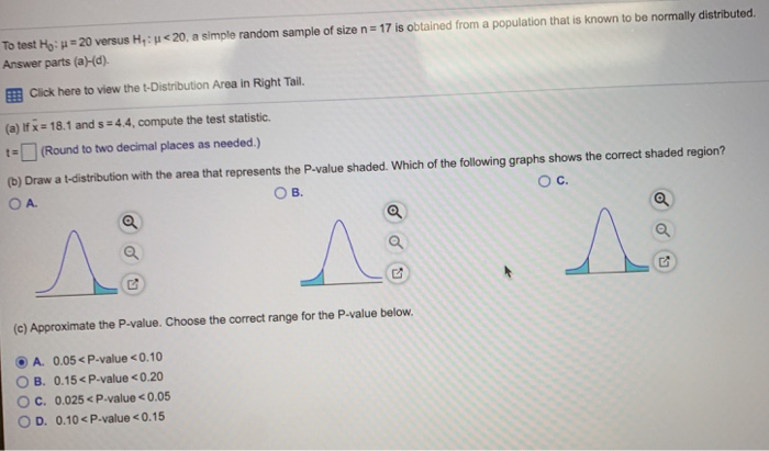 Solved To test Ho: μ= 20 versus H1: μ 20. a simple random | Chegg.com