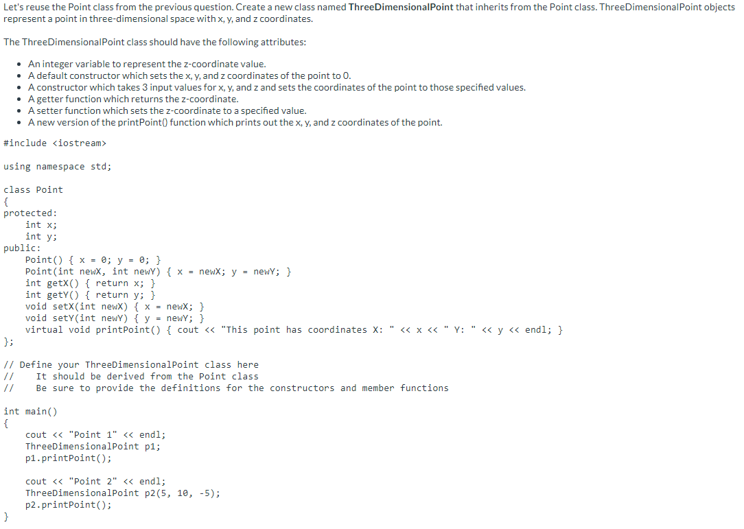 Solved Let's reuse the Point class from the previous | Chegg.com